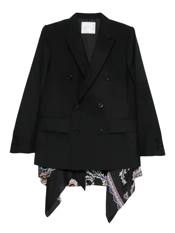 Sacai Double-breasted Paisley Blazer - Black