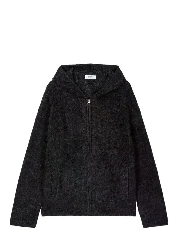 STUDIO TOMBOY Fuzzy Zip-up Knit Cardigan - Black
