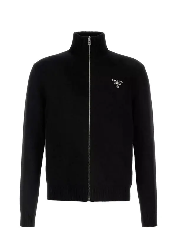 Prada Logo-embroidered Zip-up Sweatshirt - Black