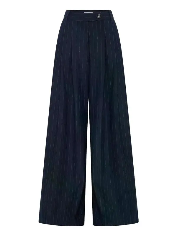 Anna Quan Pinstripe Pleat-detailed Trousers - Blue