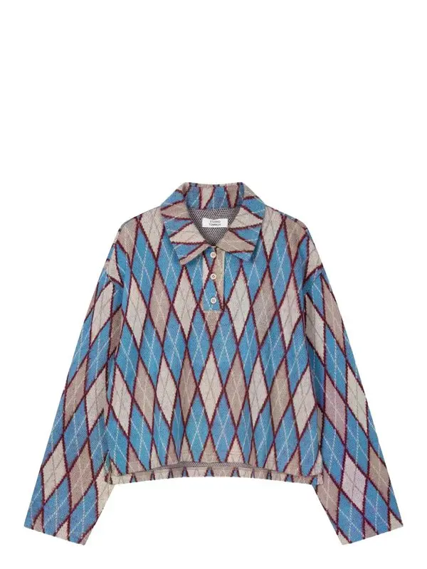 STUDIO TOMBOY Argyle-pattern Polo Top - Blue