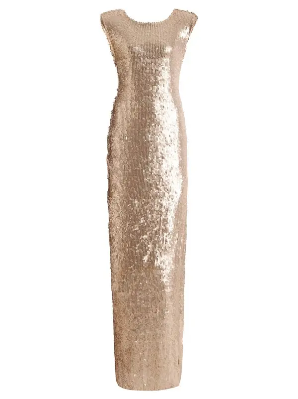 SEV Sculpted V-back Sequin Gown - Gold