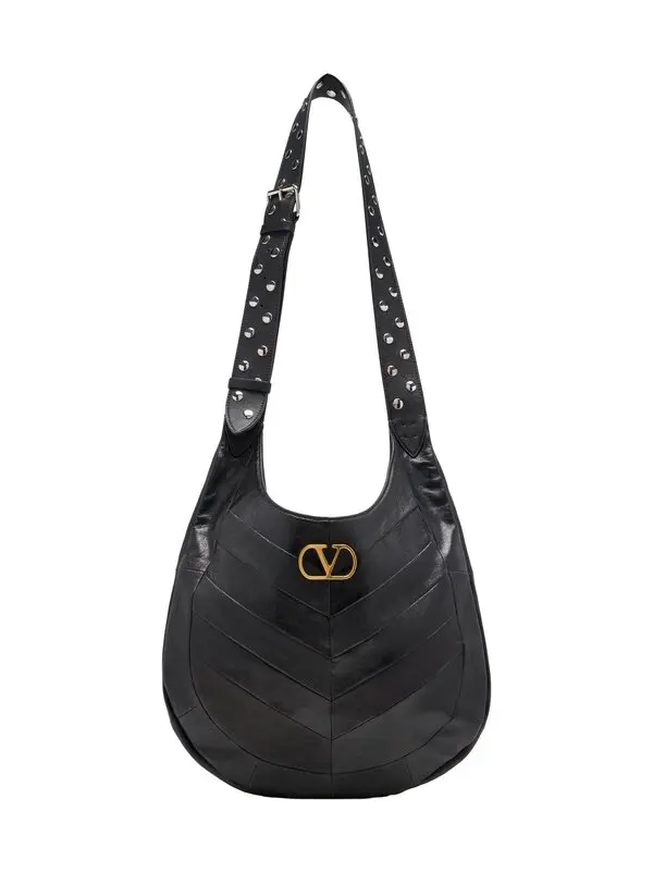 Valentino Garavani Vlogo Nappa Leather Hobo Bag - Black