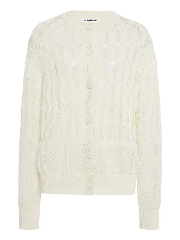 JIL SANDER Cotton Crochet Knit Cardigan - Ivory