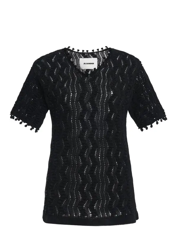 JIL SANDER Cotton Crochet Top - Black