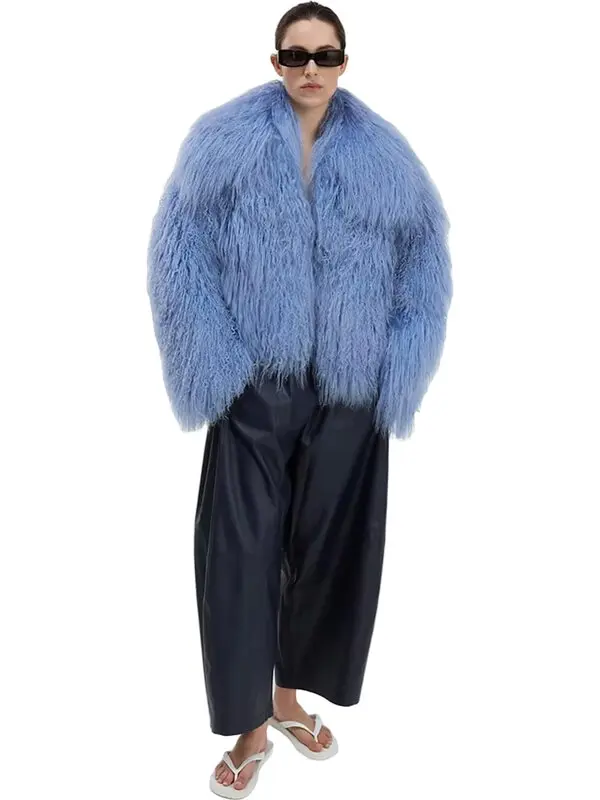 UTZON Jaci Oversized Shearling Jacket - Light Blue