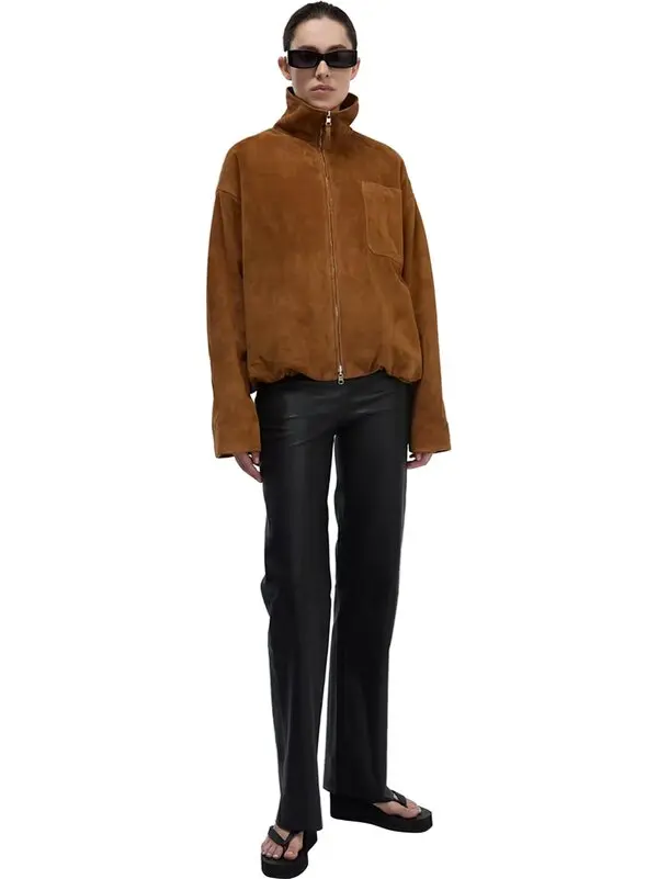UTZON Julie Funnel-neck Suede Jacket - Brown