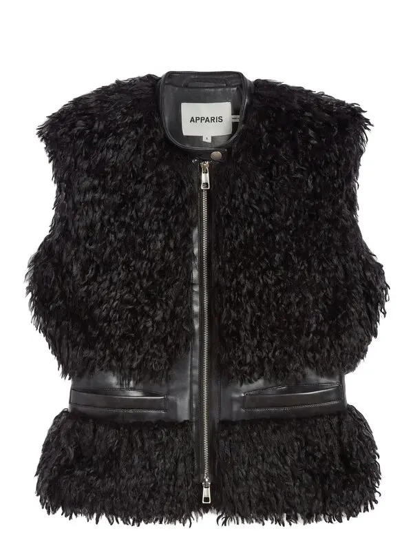 Apparis Cleo Faux Fur And Leather Vest - Black