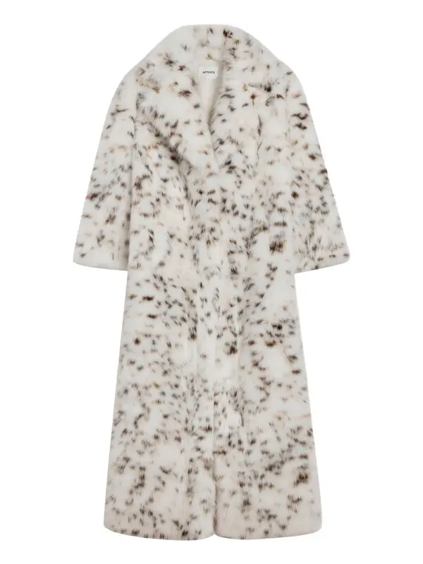 Apparis Gabrielle Snow Leopard Faux Fur Maxi Coat - Black,white