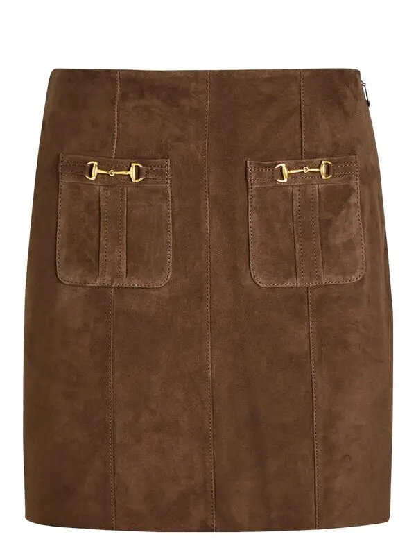 Rixo Suede Mini Skirt With Horsebit Embellishment - Brown