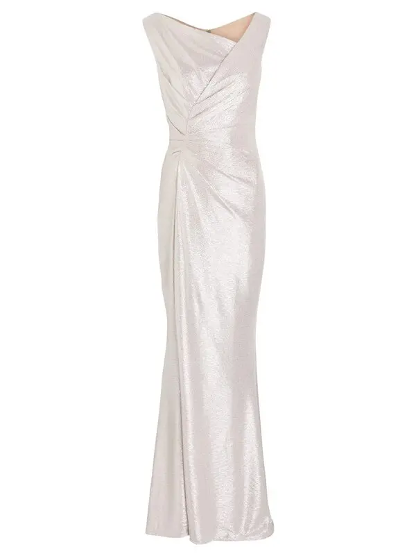 Talbot Runhof Draped Lamé Gown - Silver