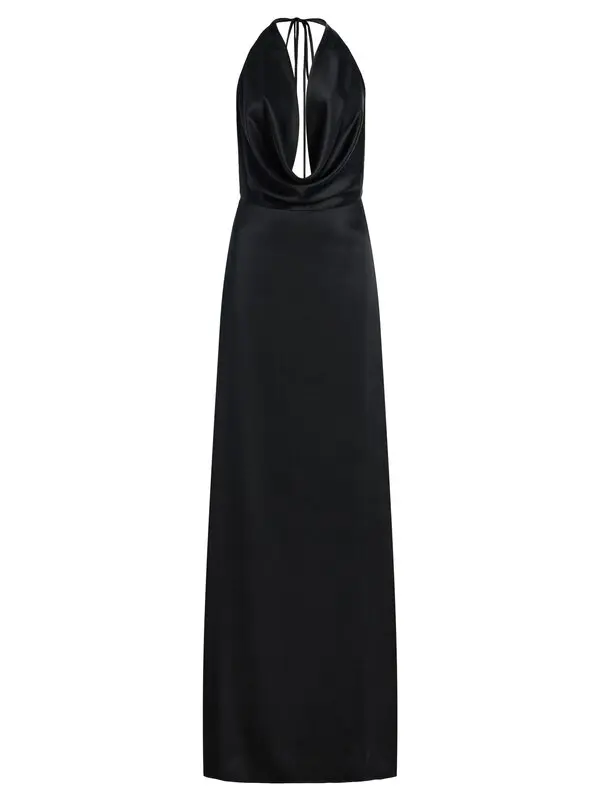 Eterne Stretch-silk Satin Maxi Halter Dress - Black