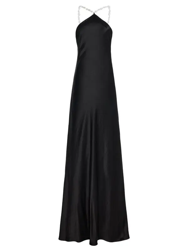 Staud Cadence Beaded Satin Maxi Slip Dress - Black
