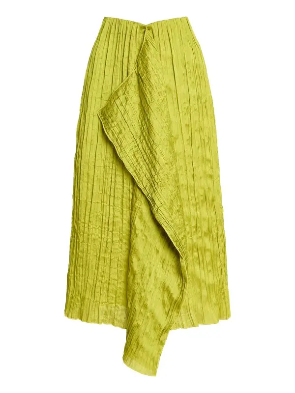 Staud Mai Crinkled Satin Midi Skirt - Green