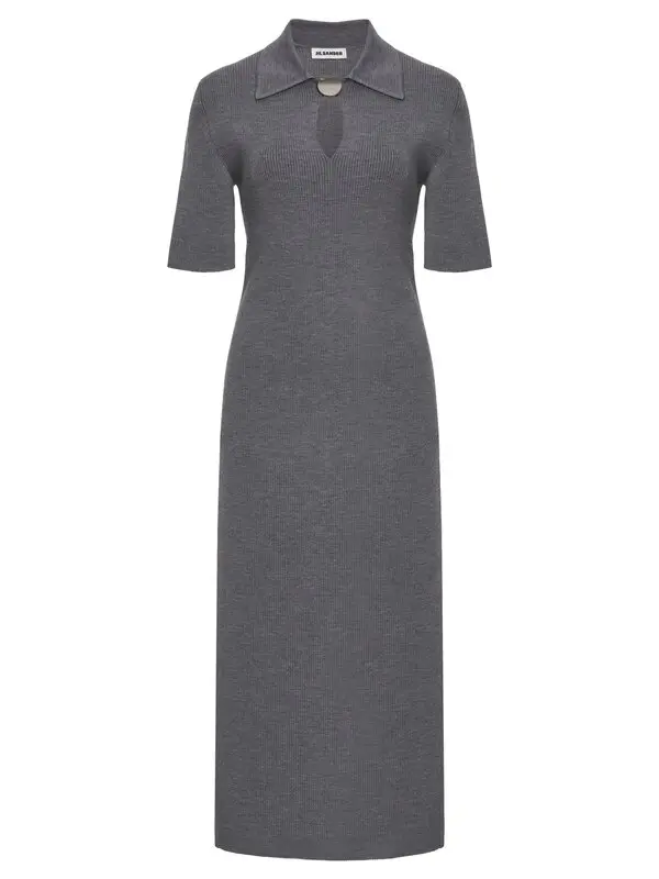 JIL SANDER Virgin Wool Polo Dress - Grey