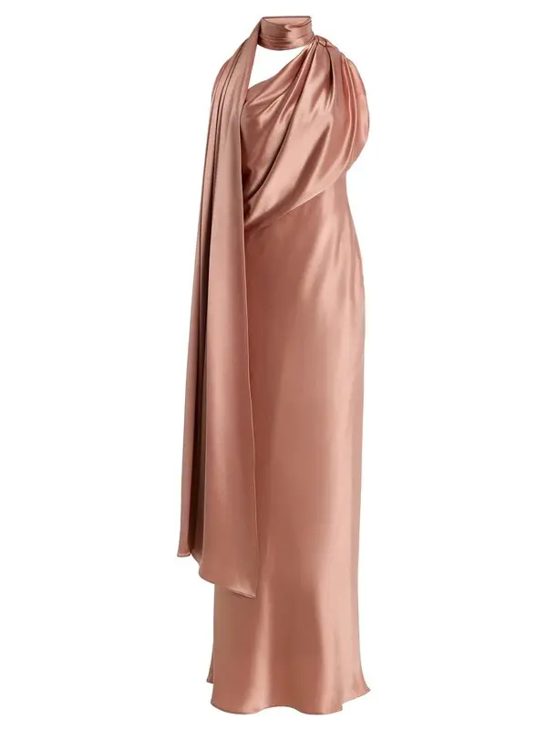 SEV Scarf-neck Satin Midi Dress - Pink