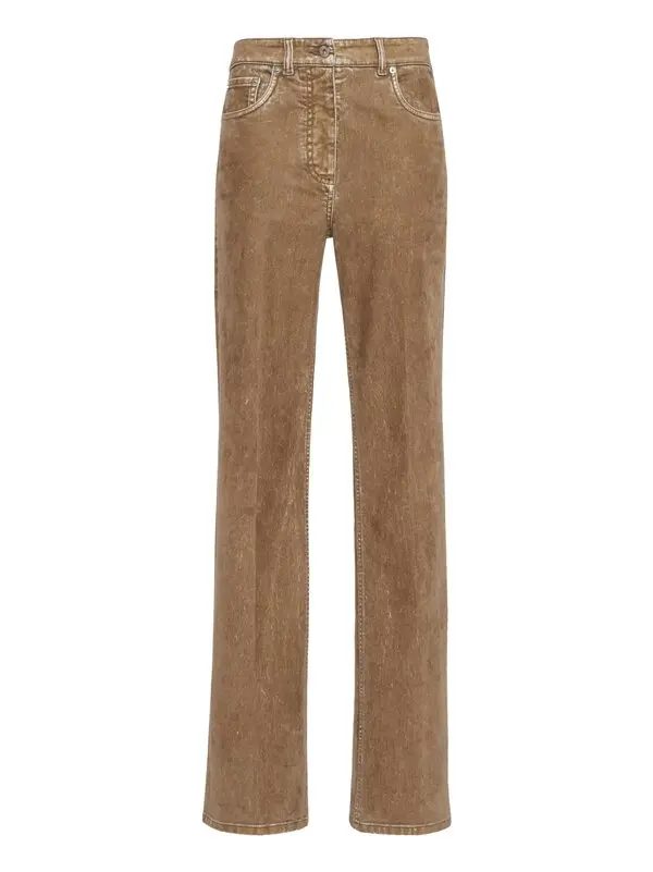 FERRAGAMO Garment-dyed Flocked Velvet Bootcut Pants - Neutral