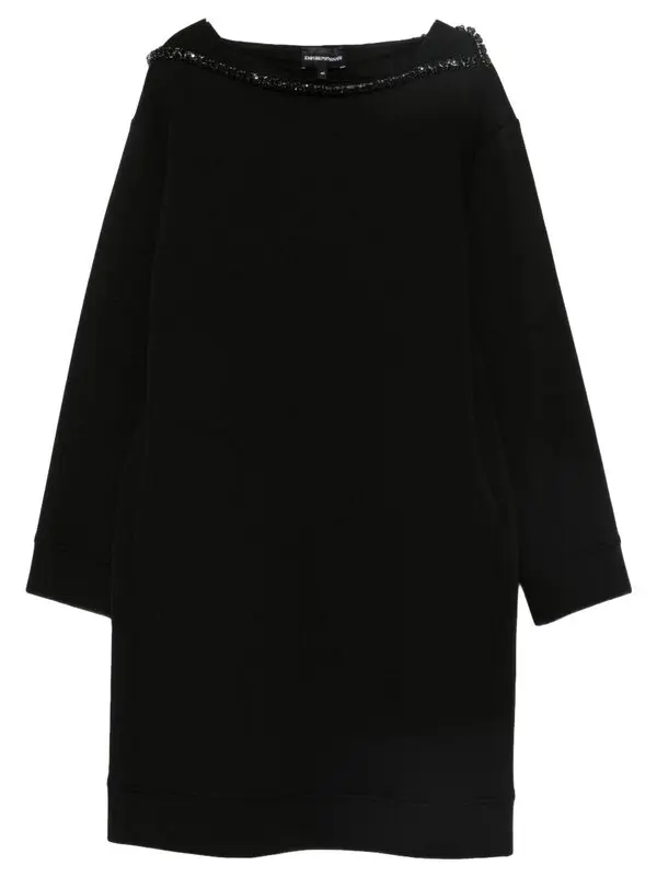 Emporio Armani Cotton Blend Dress With Embellished Neckline - Black