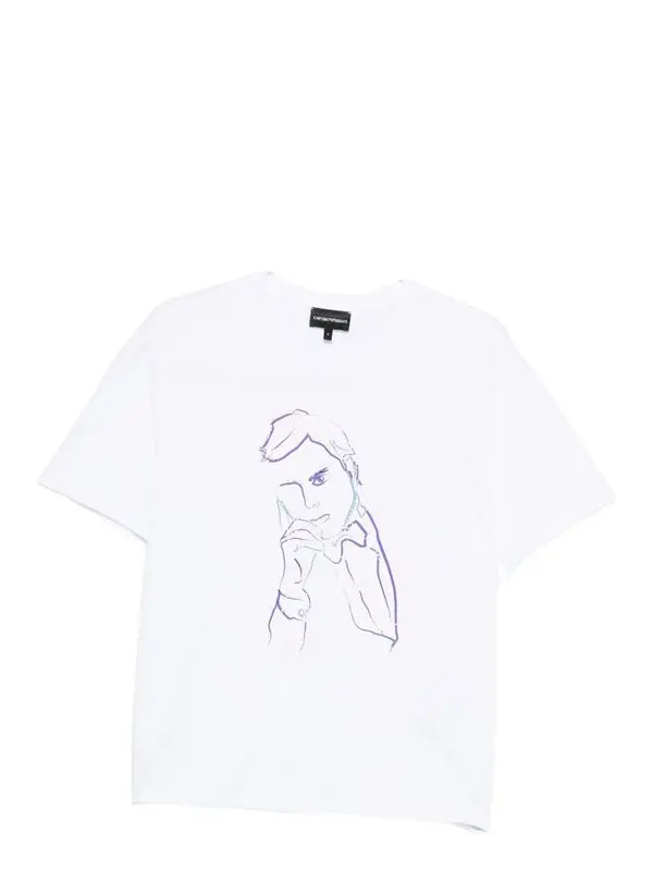 Emporio Armani Cotton T-shirt With Giorgio Armani Print - White