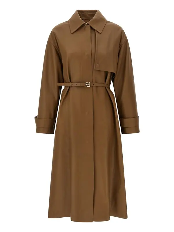Fendi Nappa Leather Midi Trench Coat - Brown