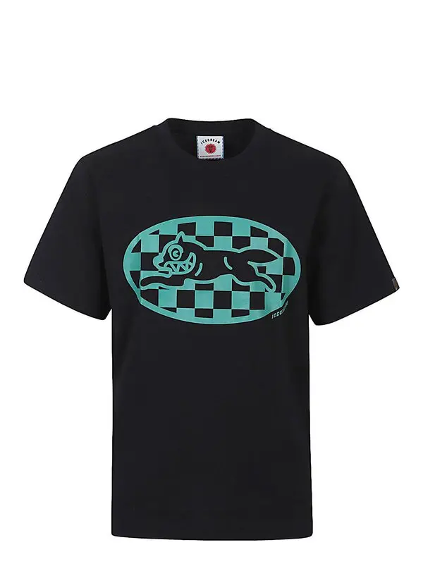 ICECREAM Checker Running Dog T-shirt - Black
