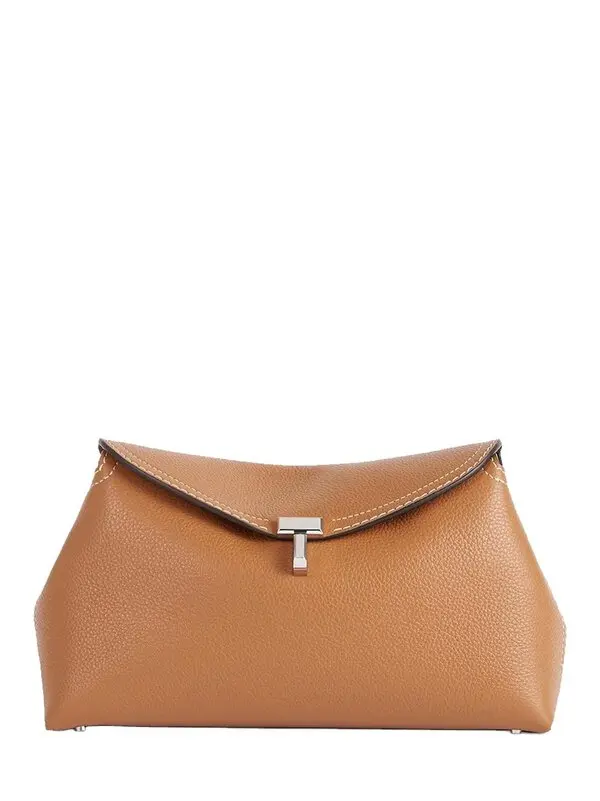 TOTEME T-lock Grained Leather Clutch - Brown