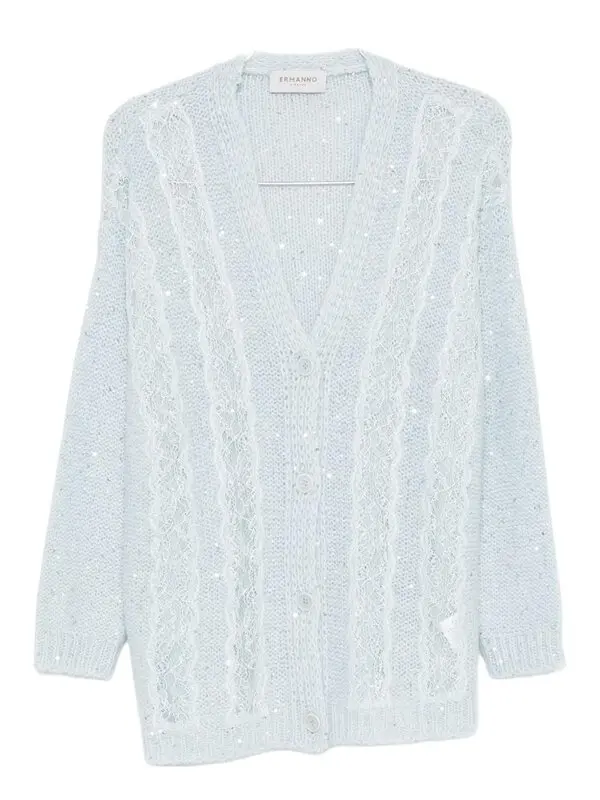 ERMANNO FIRENZE V-neck Cable-knit Cardigan - Clear Blue