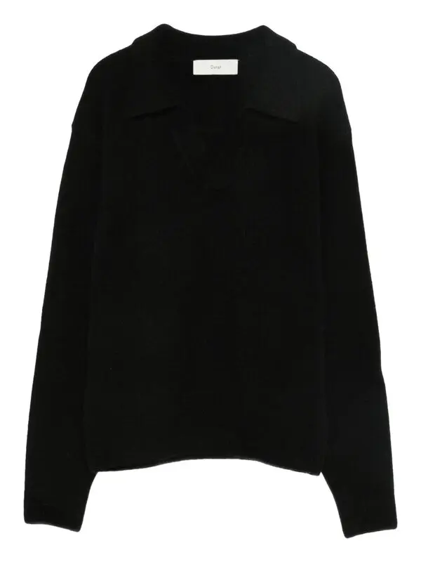 DUNST Wool Blend Polo Sweater - Black