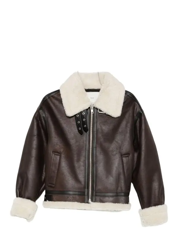 DUNST Faux Leather Shearling Jacket - Brown