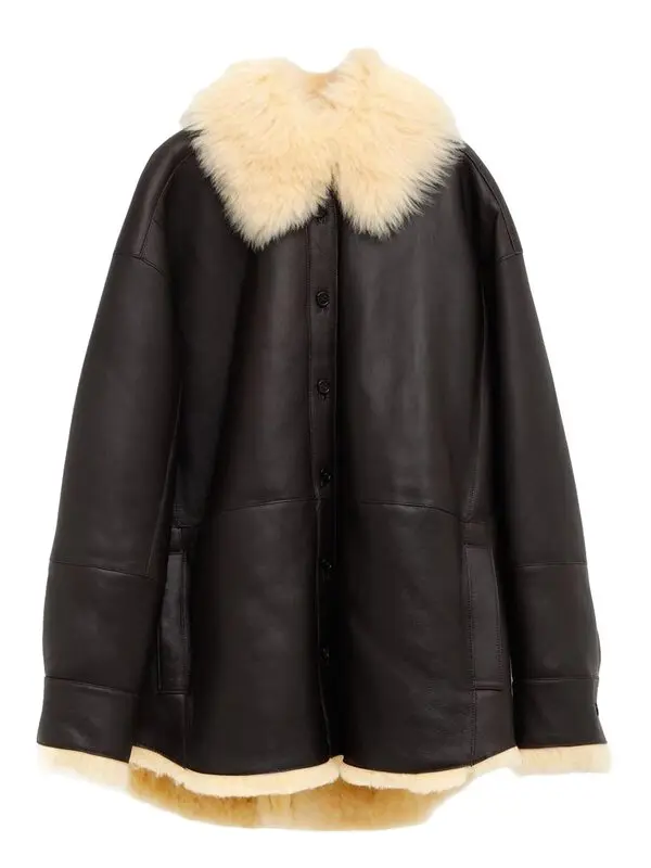 Acne Studios Leather Shearling Jacket - Marrone Scuro