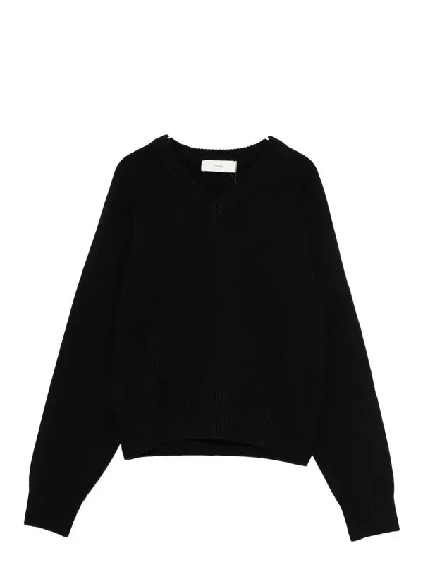 DUNST Wool V-neck Sweater - Black