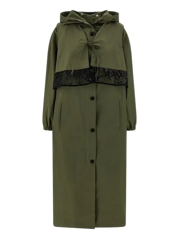 LE TWINS Incisa Long Trench Coat - Green