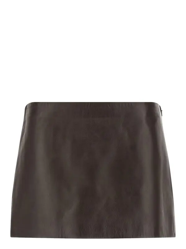 Khaite Jett Mini Leather Skirt - Brown