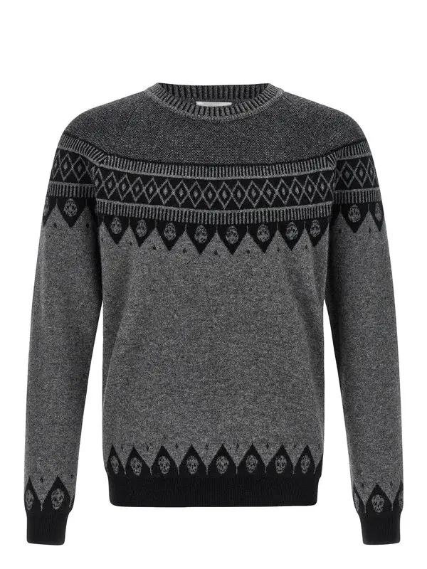 Alexander McQueen Skull Jacquard Wool Sweater - Gray