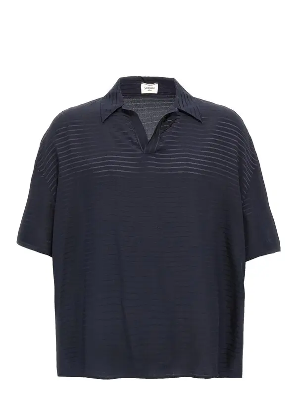 Saint Laurent Silk Striped Polo Shirt - Blue