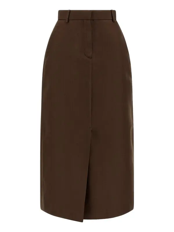 Brioni Violante Silk Midi Skirt - Brown