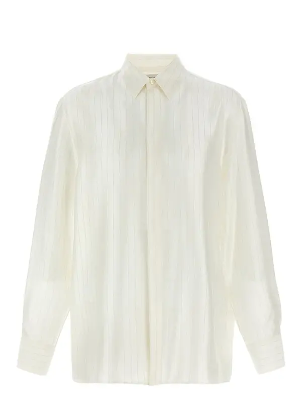 Saint Laurent Striped Satin Piqué Shirt - White