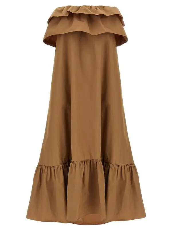 Saint Laurent Flounce Midi Dress - Brown