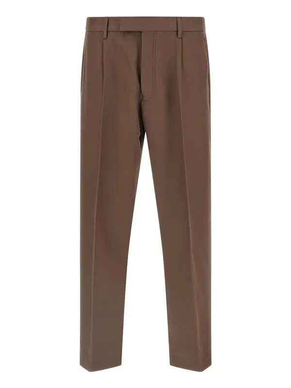 Zegna Wool Cotton Pleated Trousers - Brown