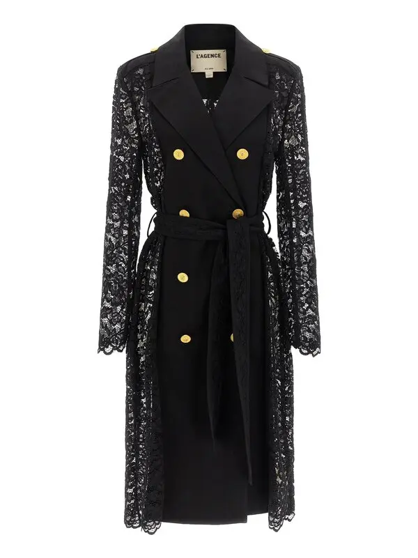 L'Agence Amata Lace Trench Coat - Black