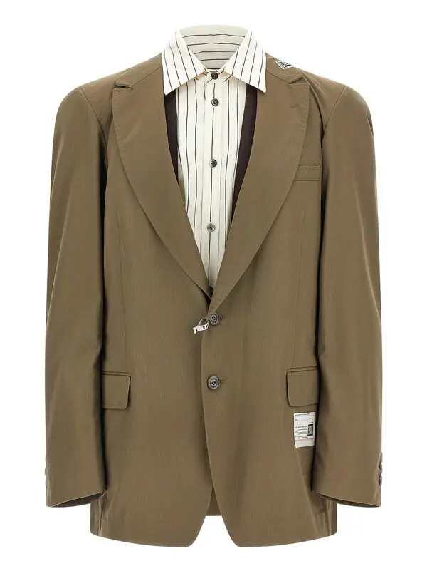 Mihara Yasuhiro Mix Layered Wool Gabardine Blazer - Green