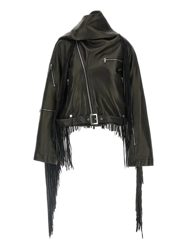 Rick Owens Cropped Scarf Flight Leather Jacket - Black