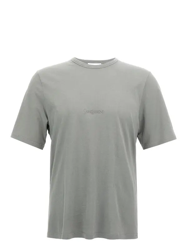 Saint Laurent Logo Embroidery T-shirt - Gray