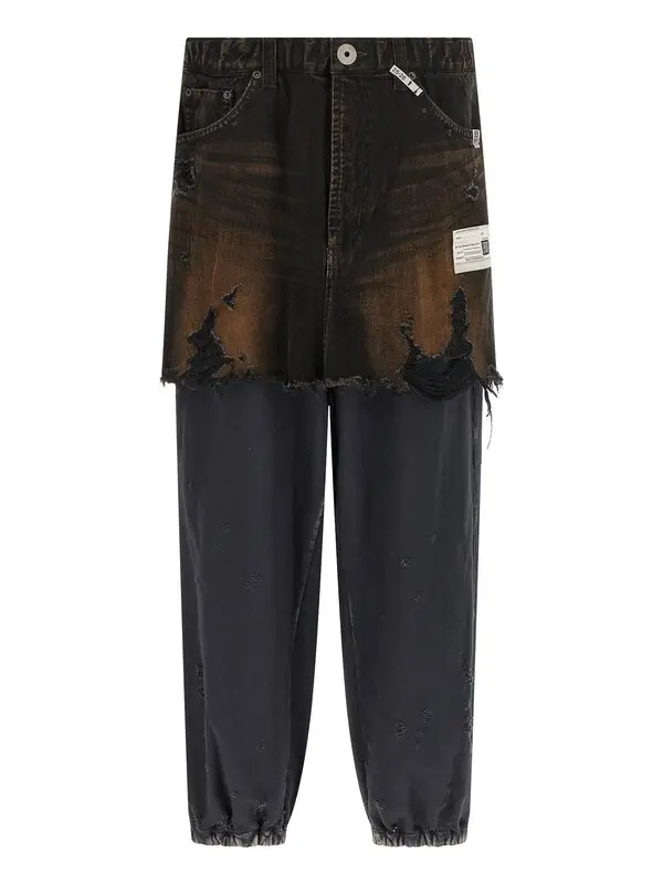 Mihara Yasuhiro Waist Layered Denim Pants - Black