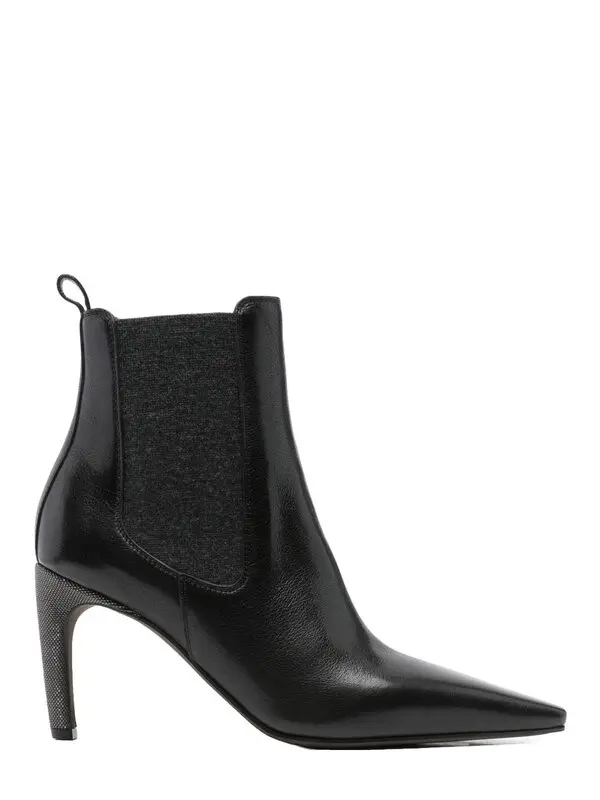 Brunello Cucinelli Leather Heeled Ankle Boots - Black