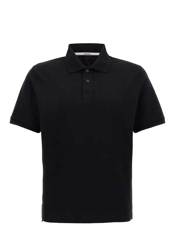 Saint Laurent Logo Embroidery Polo Shirt - Black