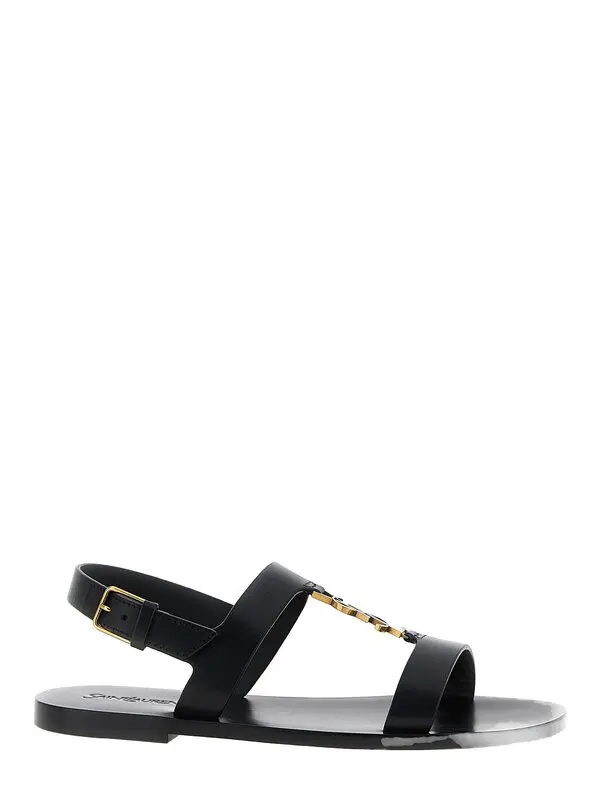 Saint Laurent Cassandre Leather Sandals - Black