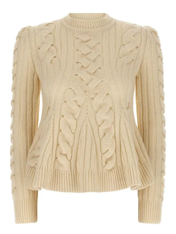 Alexander McQueen Peplum Cable Knit Sweater - White