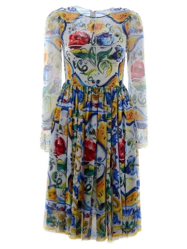 Dolce & Gabbana Silk Maiolica Dress - White