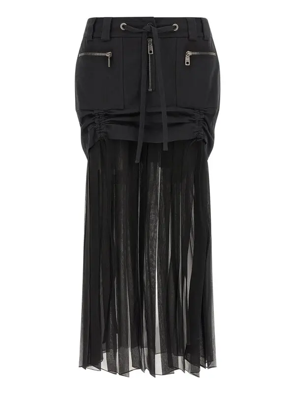 Dolce & Gabbana Twill And Chiffon Midi Skirt - Black